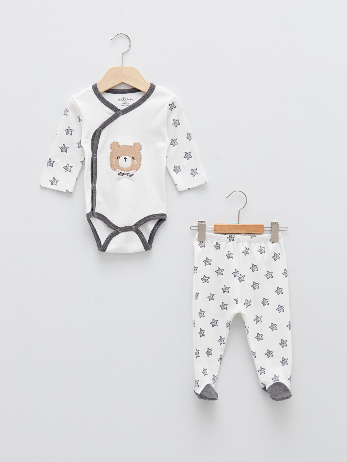 Aziz Bebe Bisiklet Yaka Uzun Kollu Erkek Bebek 2'li Takım