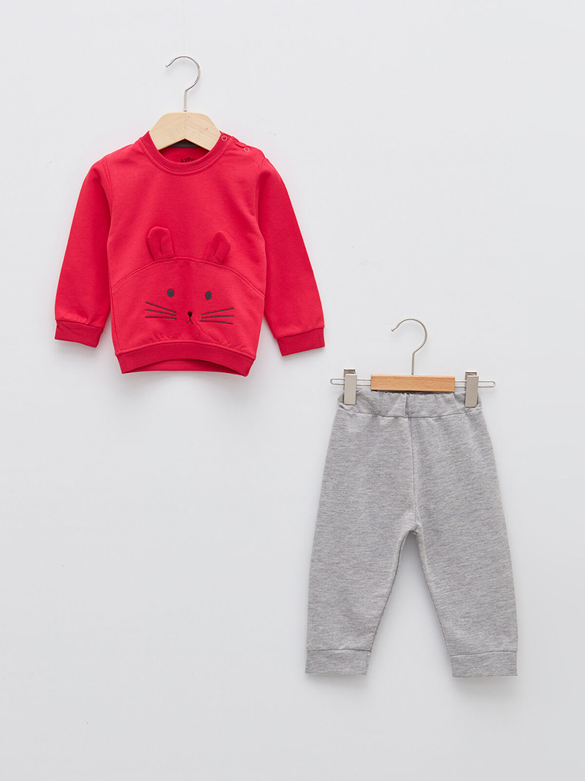 Aziz Bebe Bisiklet Yaka Uzun Kollu Baskılı Kız Bebek 2'li Takım