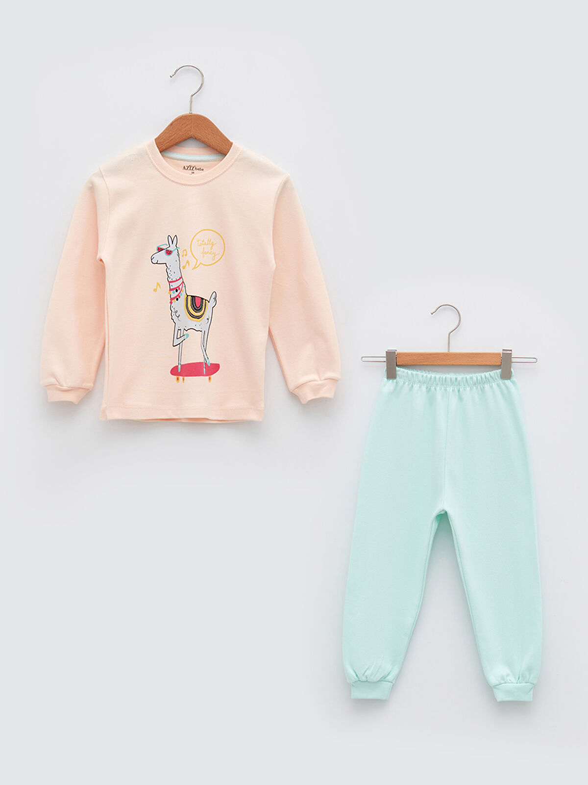 Aziz Bebe Bisiklet Yaka Uzun Kollu Baskılı Kız Bebek 2'li Takım