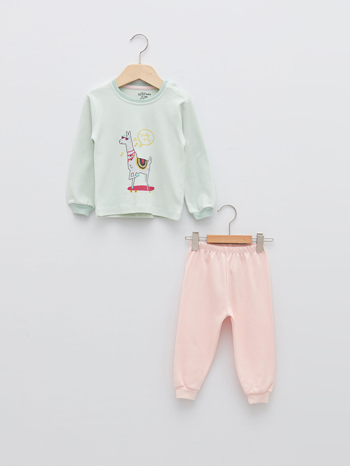 Aziz Bebe Bisiklet Yaka Uzun Kollu Baskılı Kız Bebek 2'li Takım