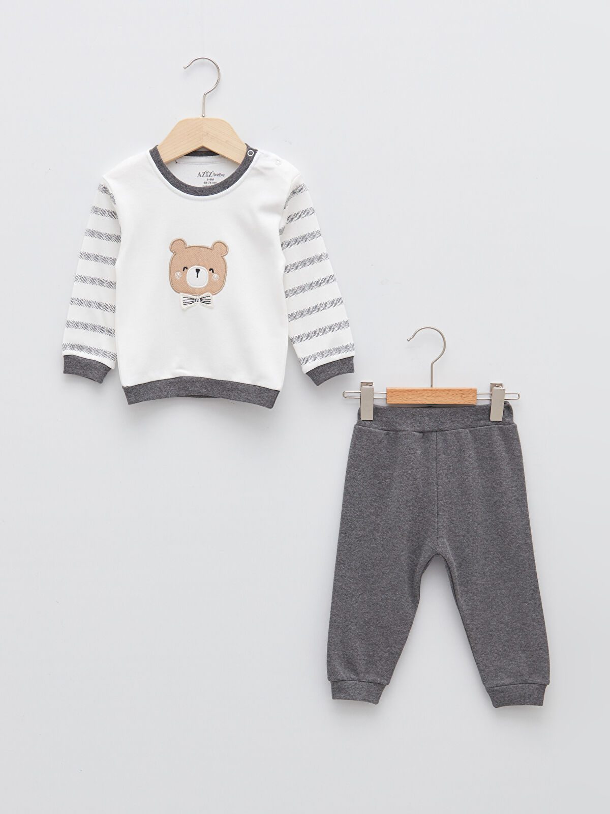 Aziz Bebe Bisiklet Yaka Uzun Kollu Erkek Bebek 2'li Takım