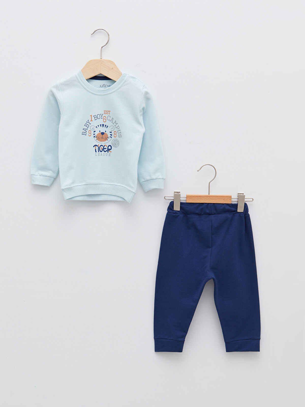 Aziz Bebe Bisiklet Yaka Uzun Kollu Erkek Bebek 2'li Takım