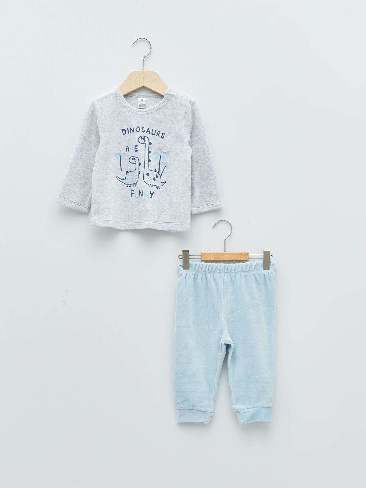 Bisiklet Yaka Uzun Kollu Baskılı Kadife Erkek Bebek Pijama Takımı 2'li