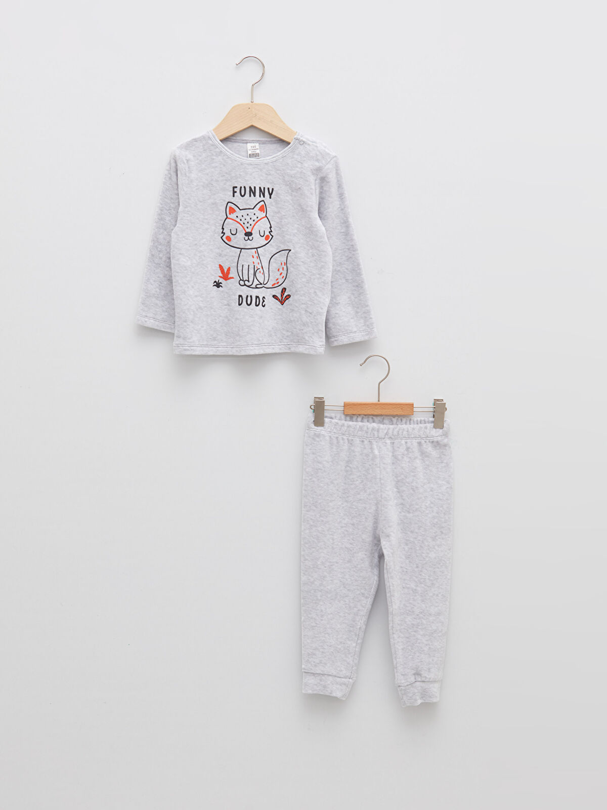 Bisiklet Yaka Uzun Kollu Baskılı Kadife Erkek Bebek Pijama Takımı 2'li