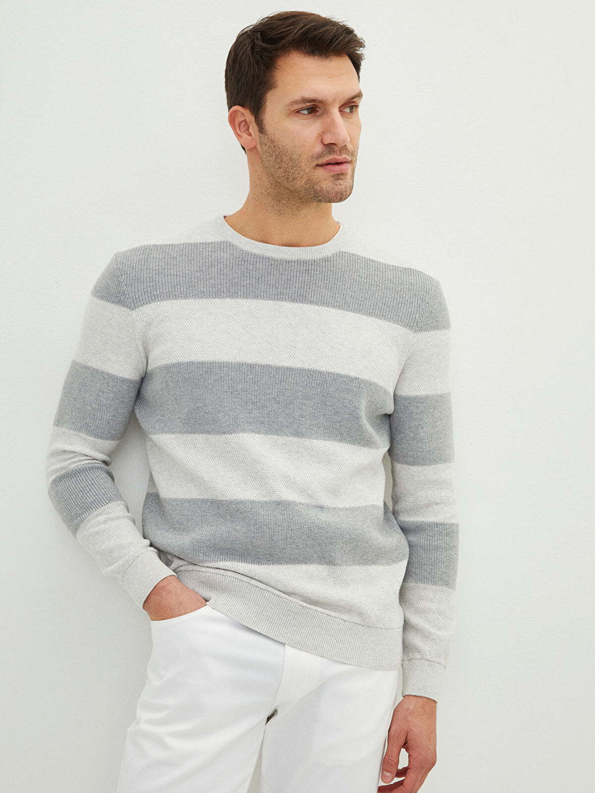 LCW CLASSIC Bisiklet Yaka Uzun Kollu Renk Bloklu Erkek Triko Kazak