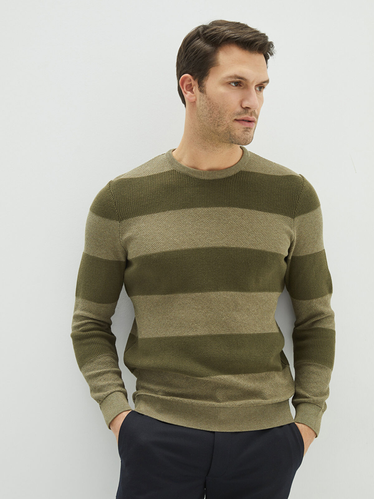 LCW CLASSIC Bisiklet Yaka Uzun Kollu Renk Bloklu Erkek Triko Kazak