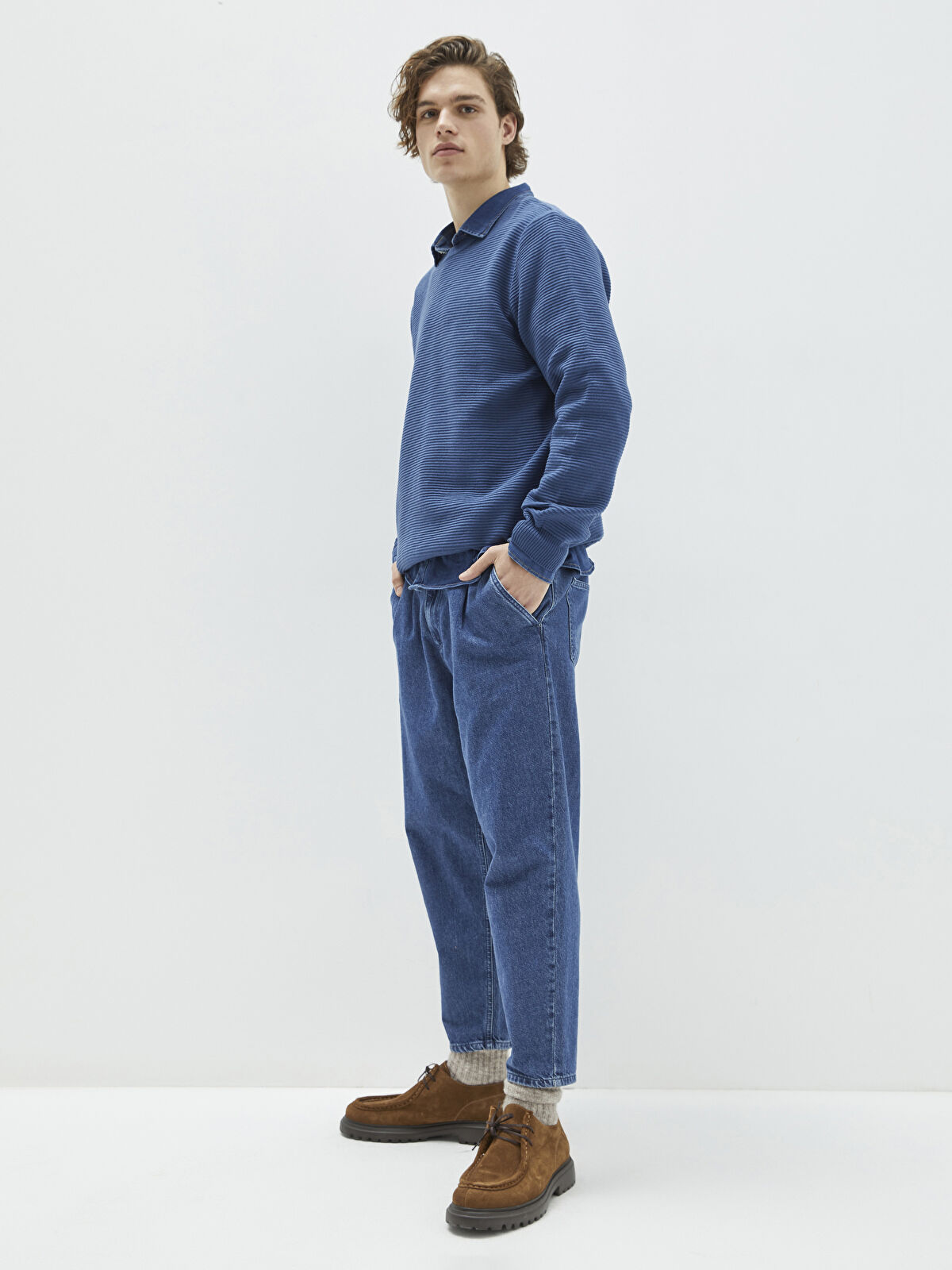 Büyük Beden Bisiklet Yaka Uzun Kollu Erkek Triko Kazak