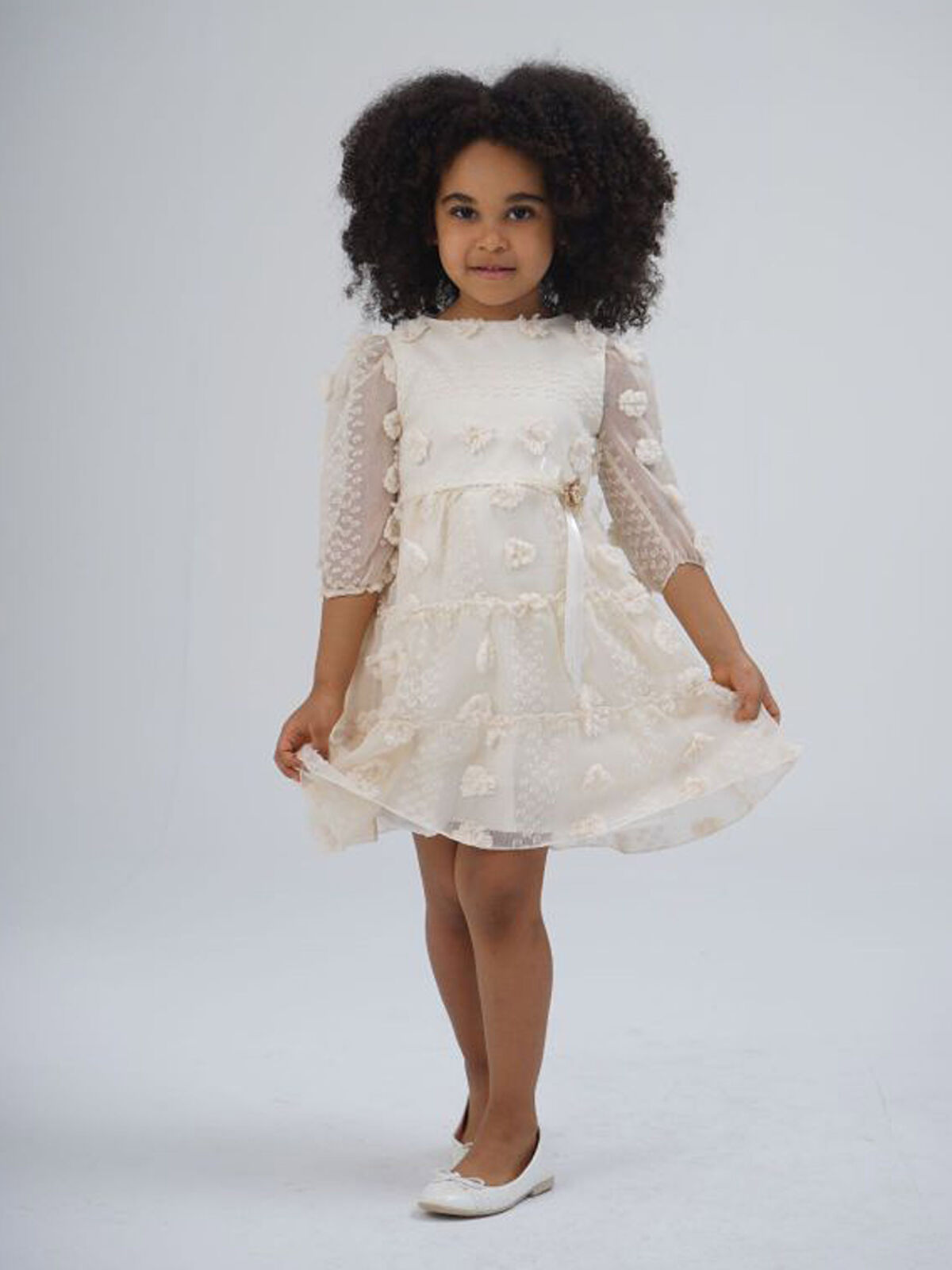 Daisy Girl Bisiklet Yaka Kısa Kollu Dantel Detaylı Kız Bebek Elbise