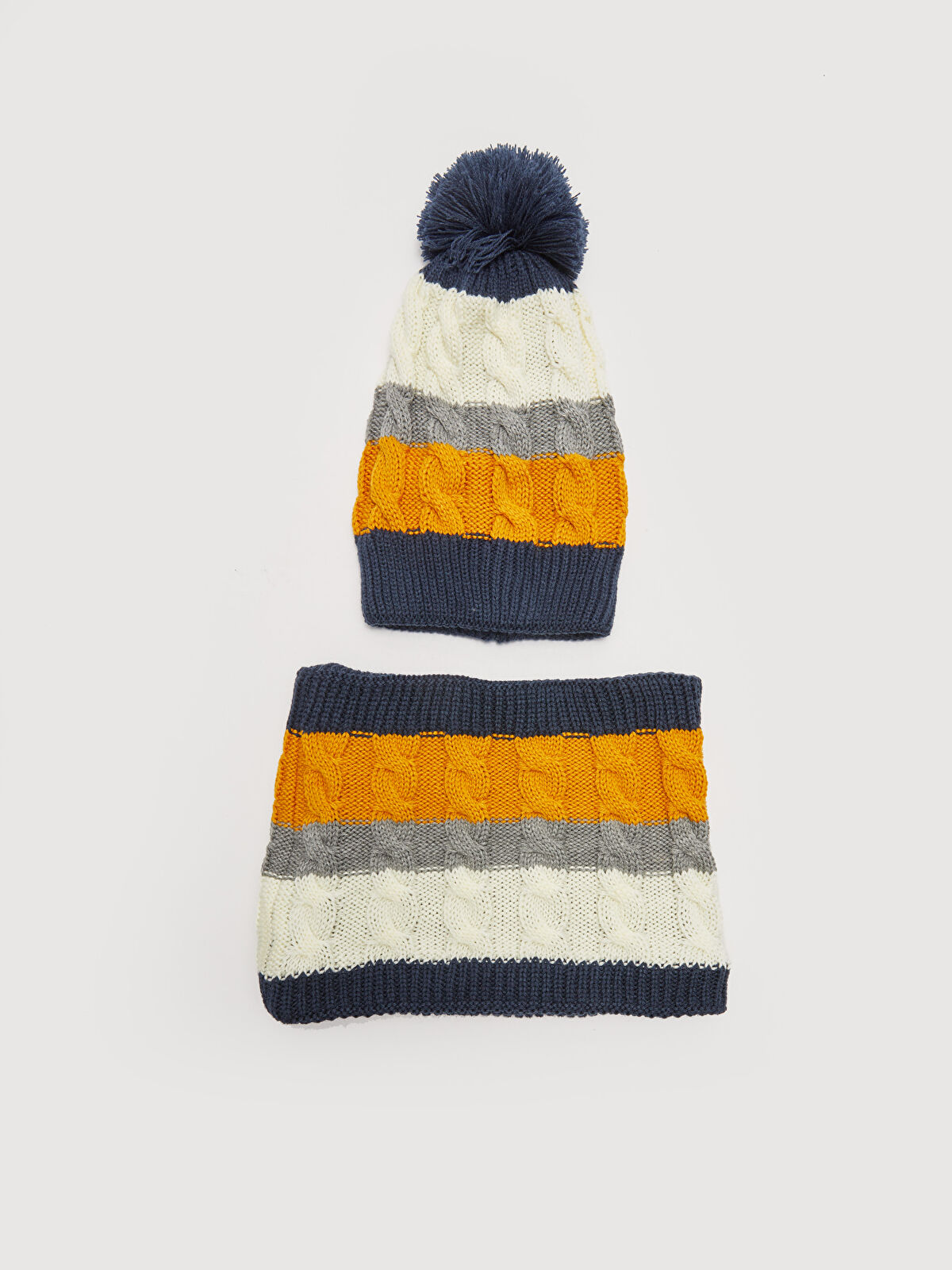 Erkek Çocuk Renk Bloklu Triko Bere ve Boyunluk