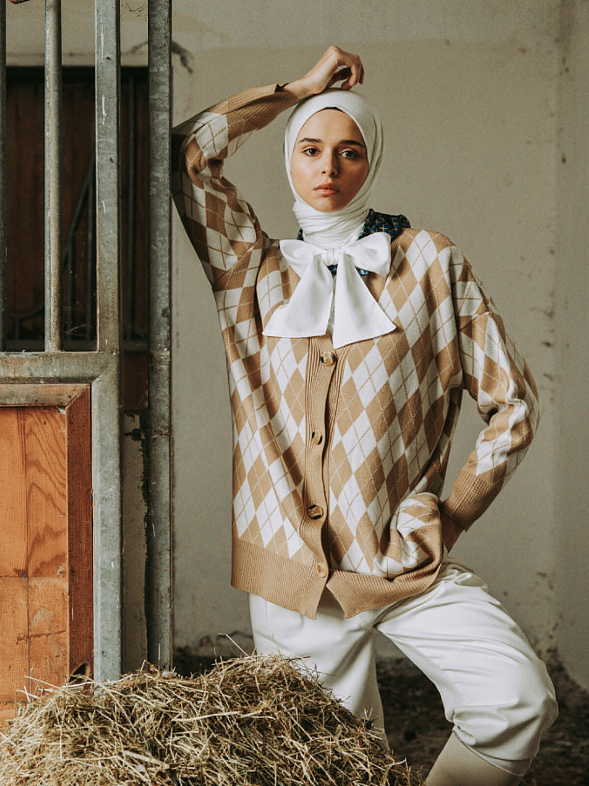 Allday V Yaka Baklava Desenli Uzun Kollu Kadın Triko Hırka