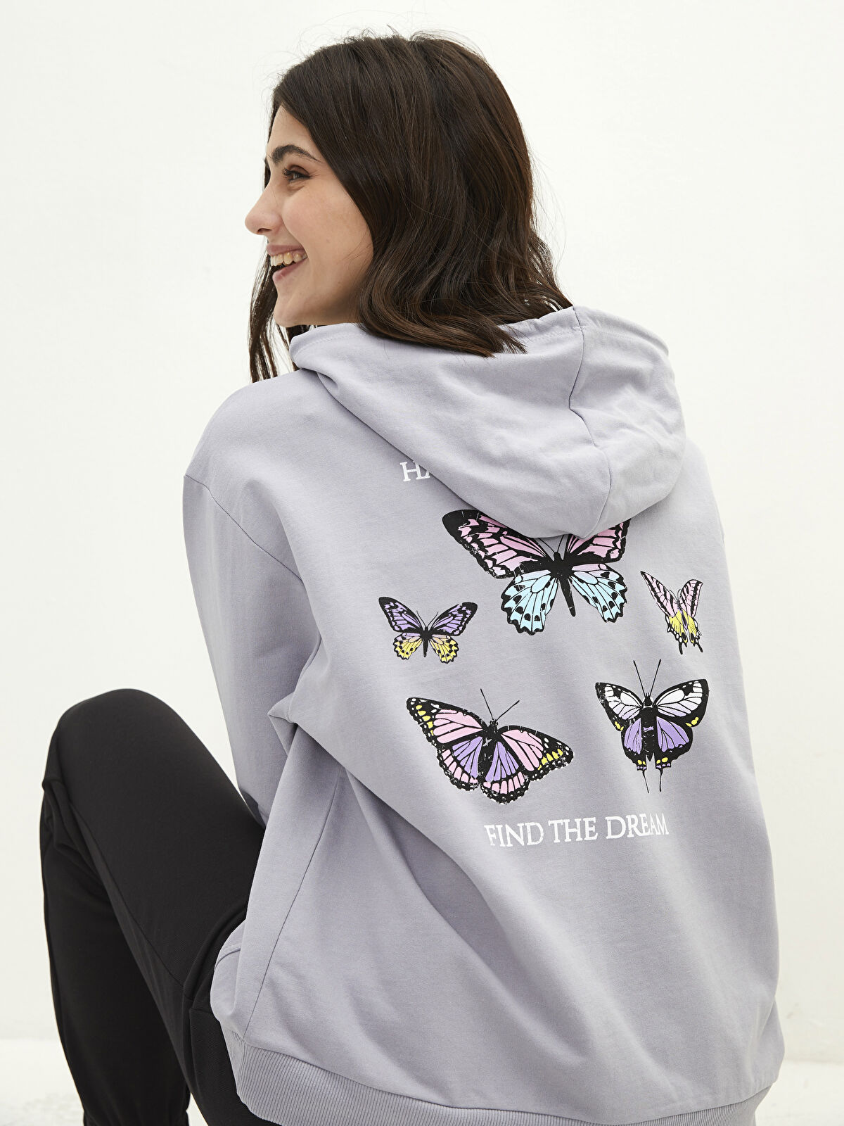 LCW CASUAL Kapüşonlu Baskılı Uzun Kollu Oversize Kadın Sweatshirt