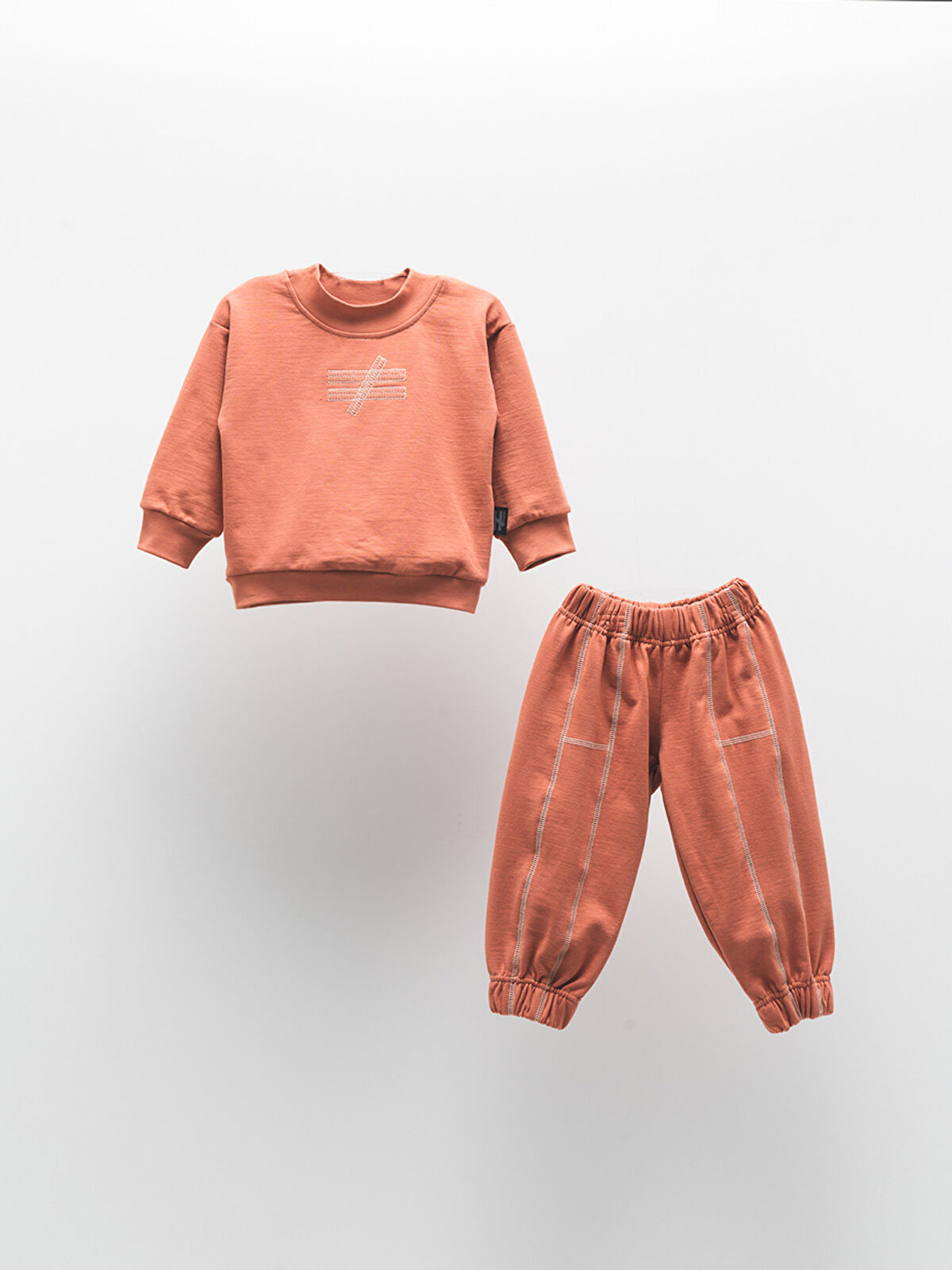 Moi Noi Bisiklet Yaka Nakış Detaylı Uzun Kollu Erkek Bebek Sweatshirt ve Eşofman Altı 2'li Takım