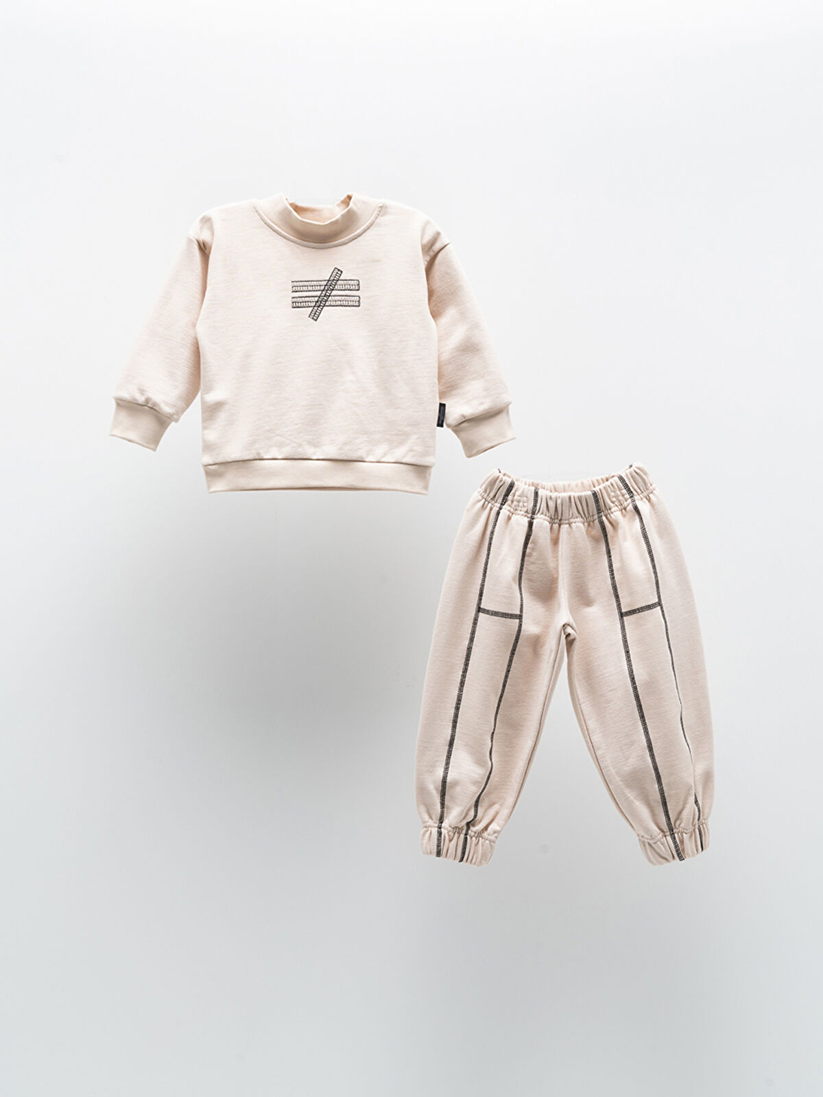 Moi Noi Bisiklet Yaka Nakış Detaylı Uzun Kollu Erkek Bebek Sweatshirt ve Eşofman Altı 2'li Takım