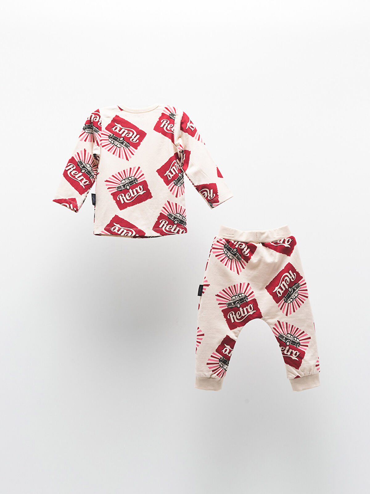 Moi Noi Bisiklet Yaka Baskılı Uzun Kollu Unisex Bebek Sweatshirt ve Eşofman Altı 2'li Takım