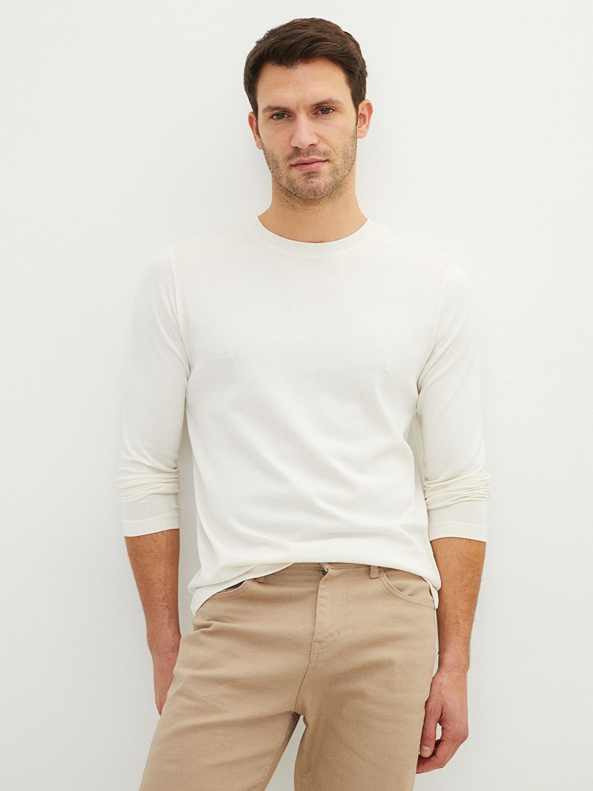 LCW BASIC Bisiklet Yaka Uzun Kollu Penye Erkek Tişört