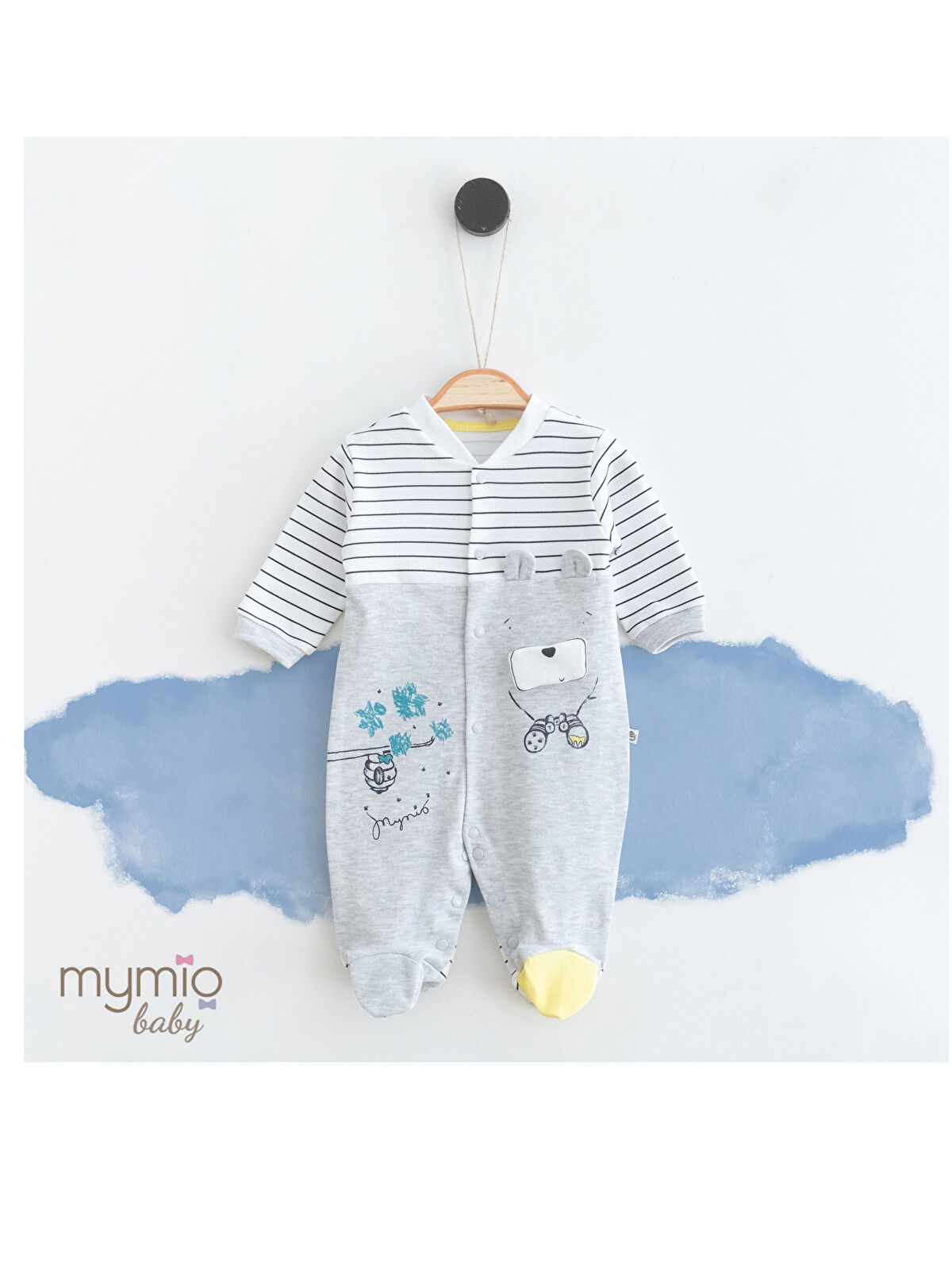 Mymio Baby Bisiklet Yaka Uzun Kollu Pamuklu Erkek Bebek Tulum