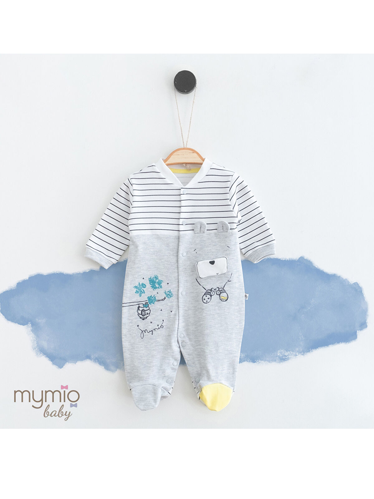 Mymio Baby Bisiklet Yaka Uzun Kollu Pamuklu Erkek Bebek Tulum
