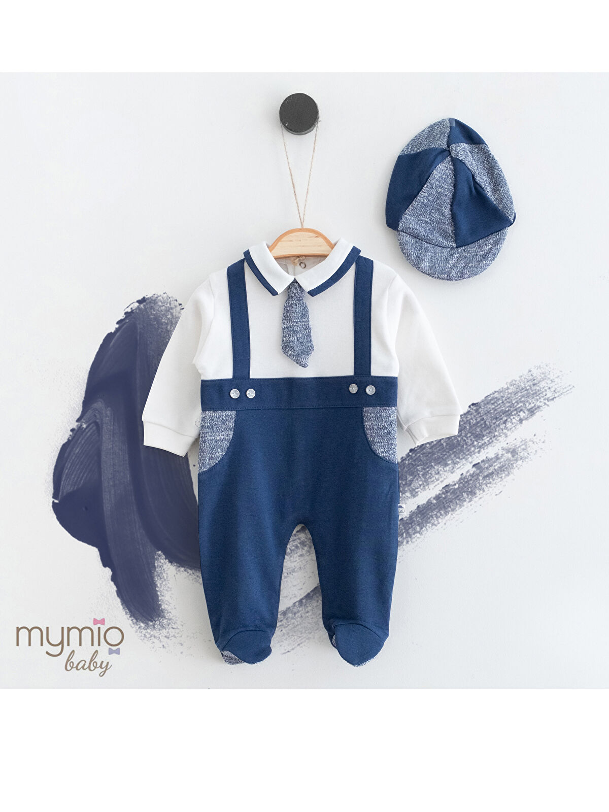 Mymio Baby Polo Yaka Uzun Kollu Pamuklu Erkek Bebek 2'li Takım