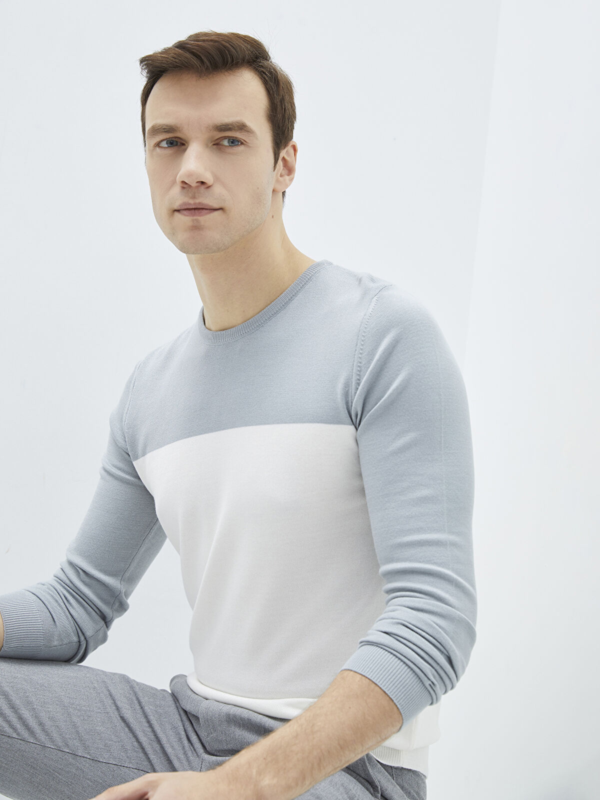 LCW CLASSIC Bisiklet Yaka Uzun Kollu Renk Bloklu İnce Erkek Triko Kazak