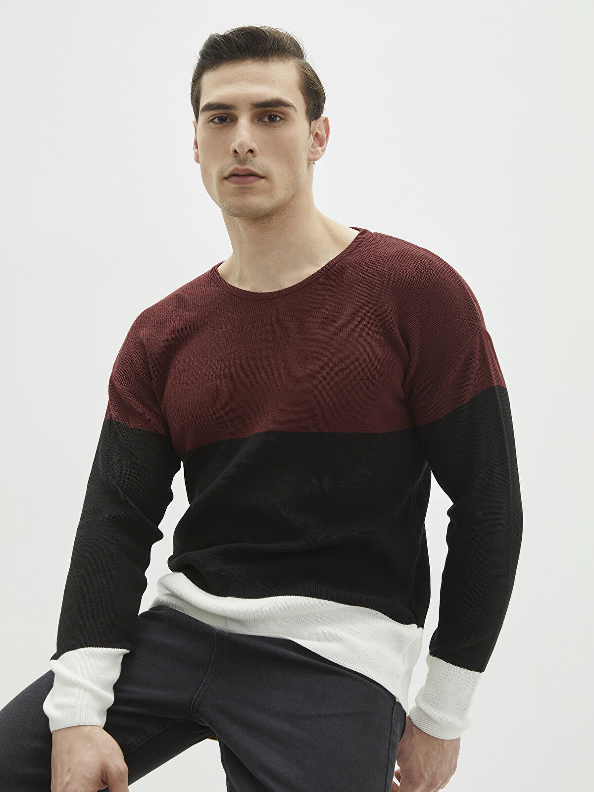 LCW CLASSIC Bisiklet Yaka Uzun Kollu Renk Bloklu Erkek Triko Kazak