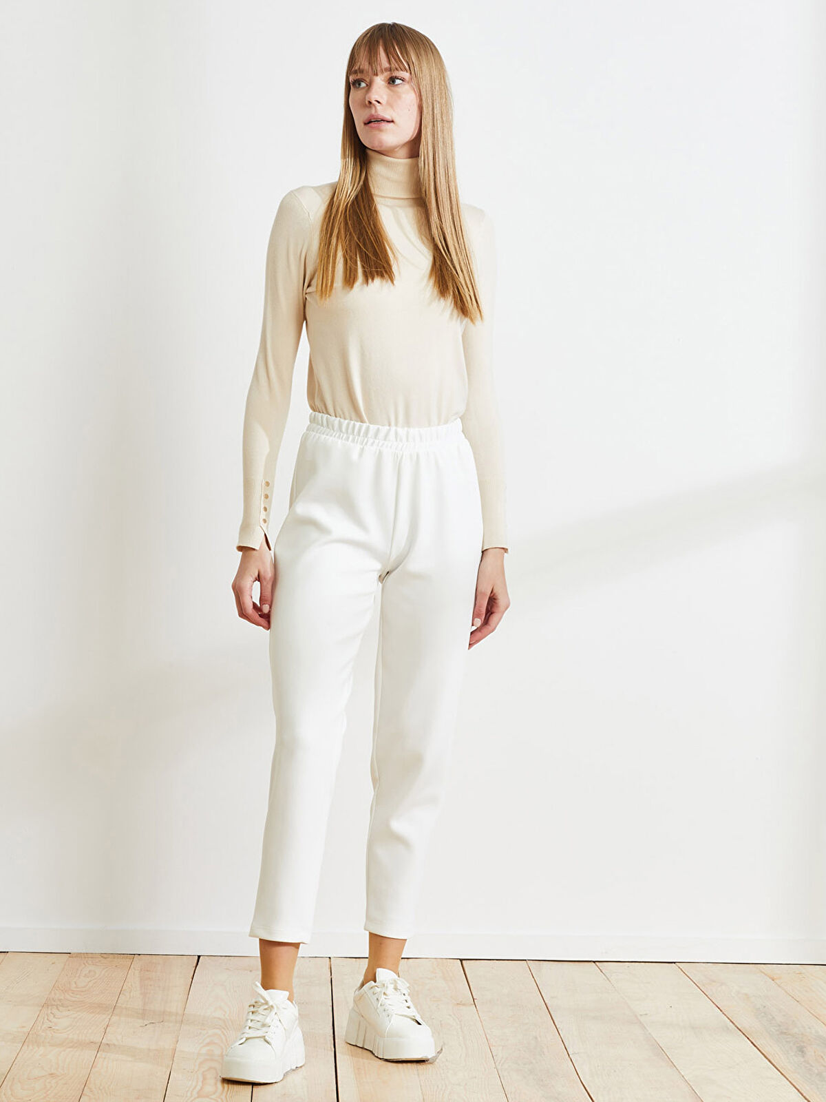 Terzi Dükkanı Beli Lastikli Düz Skuba Kumaş Kadın Havuç Pantolon