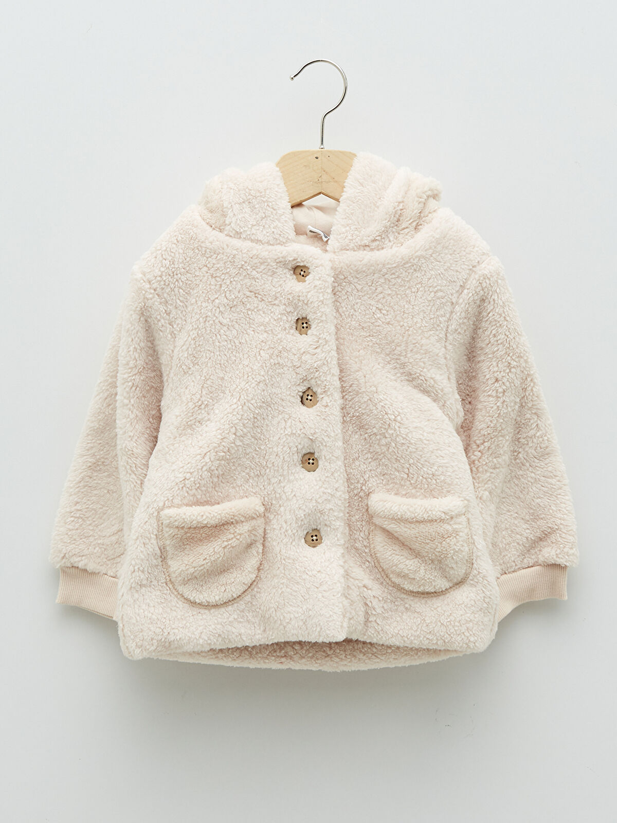 Kapüşonlu Uzun Kollu Minnie Mouse Nakışlı Kız Bebek Pelüş Hırka