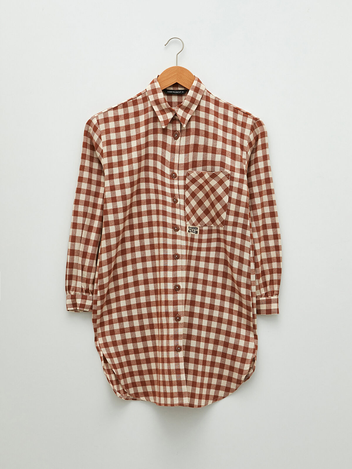 MODEST Gömlek Yaka Ekose Uzun Kollu Gabardin Kumaş Kadın Tunik