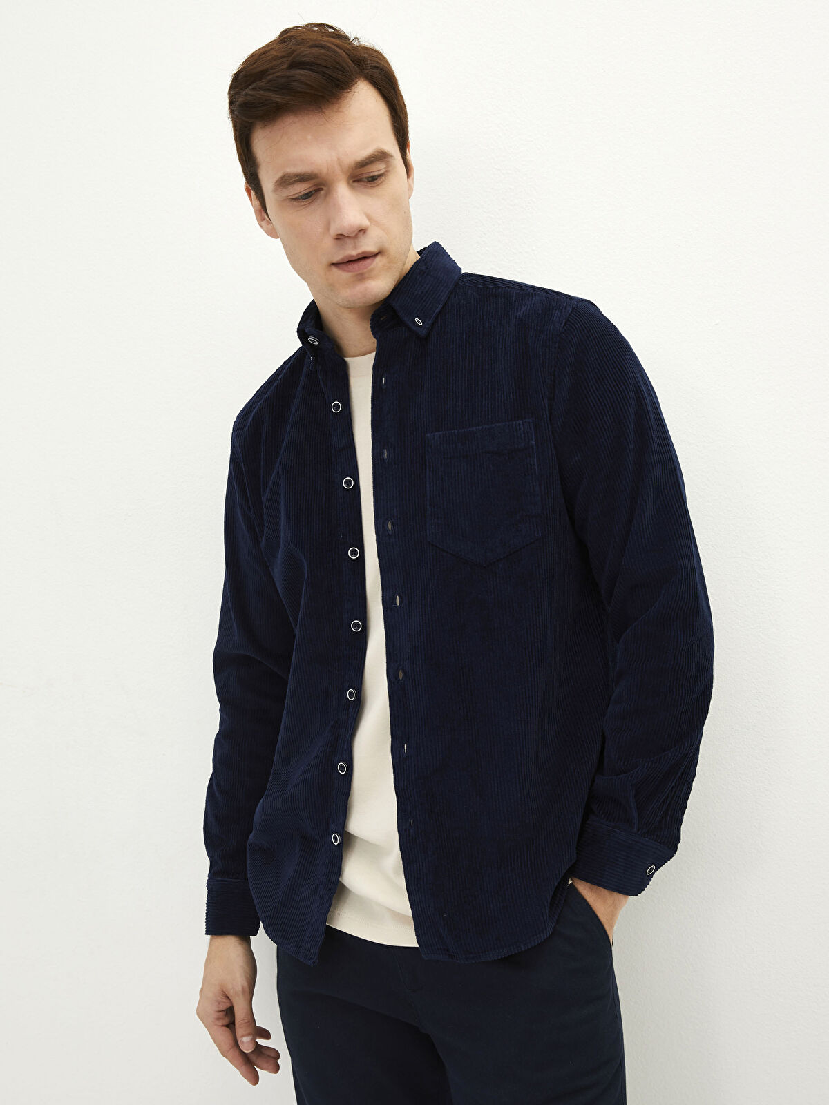 LCW BASIC Regular Fit Uzun Kollu Kadife Erkek Gömlek