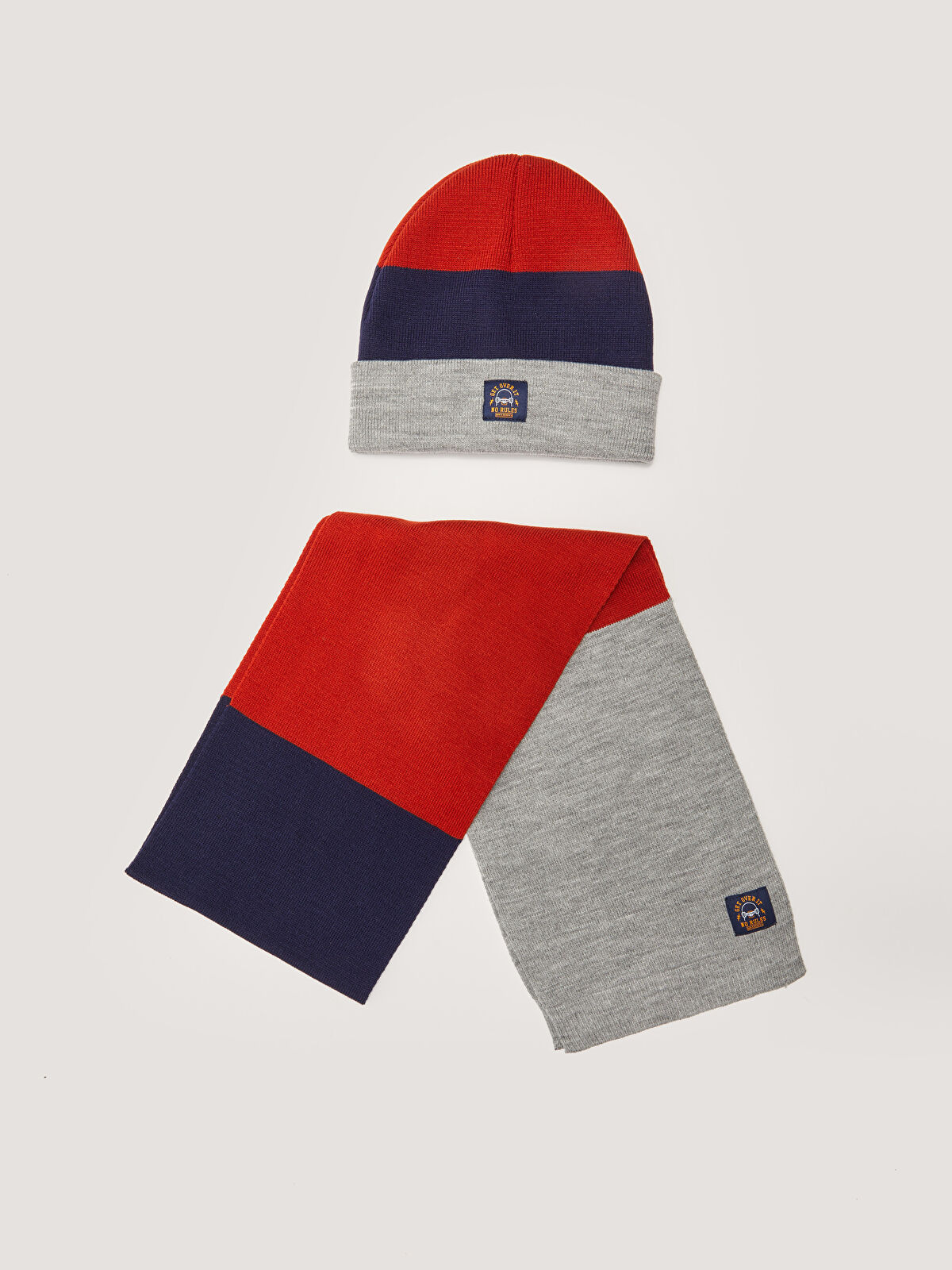 Renk Bloklu Erkek Çocuk Bere Ve Atkı 2'li