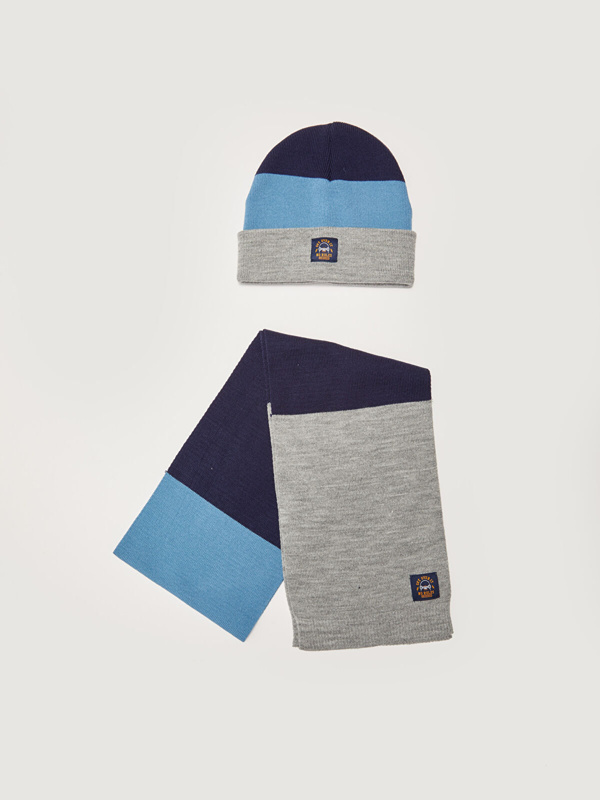 Renk Bloklu Erkek Çocuk Bere Ve Atkı 2'li