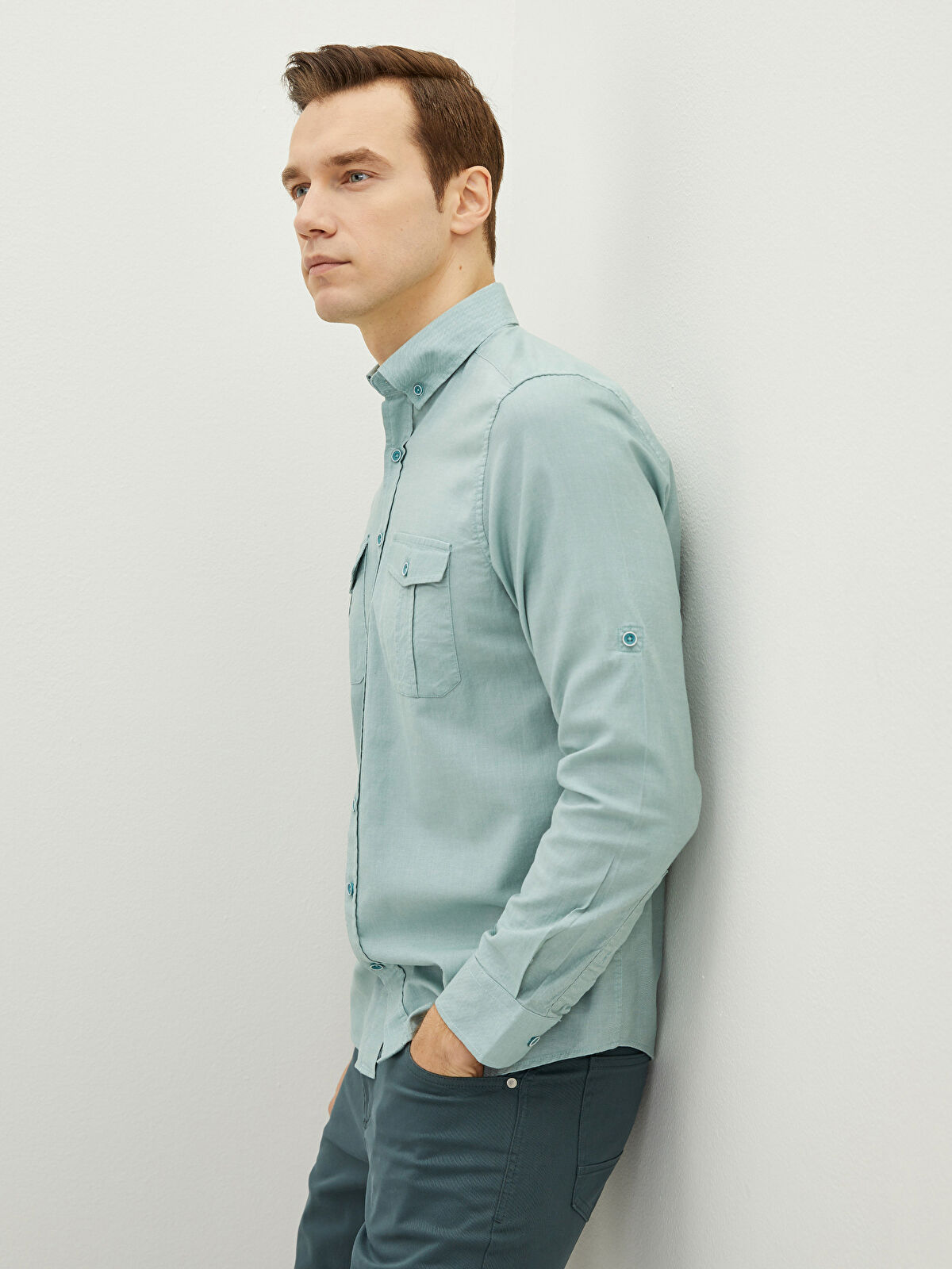 LCW BASIC Regular Fit Uzun Kollu Gabardin Erkek Gömlek