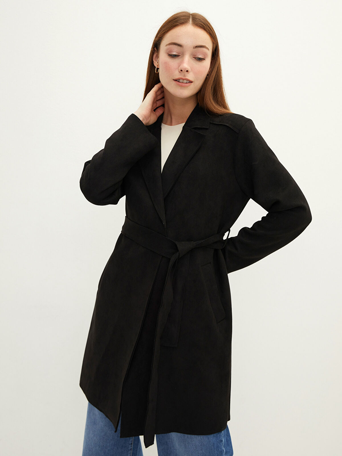 LCW CLASSIC Ceket Yaka Beli Kemerli Cep Detaylı Uzun Kollu Kadın Trençkot