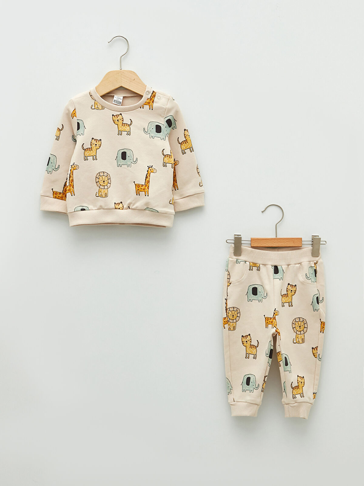 Bisiklet Yaka Uzun Kollu Desenli Erkek Bebek Sweatshirt ve Pantolon 2'li Takım