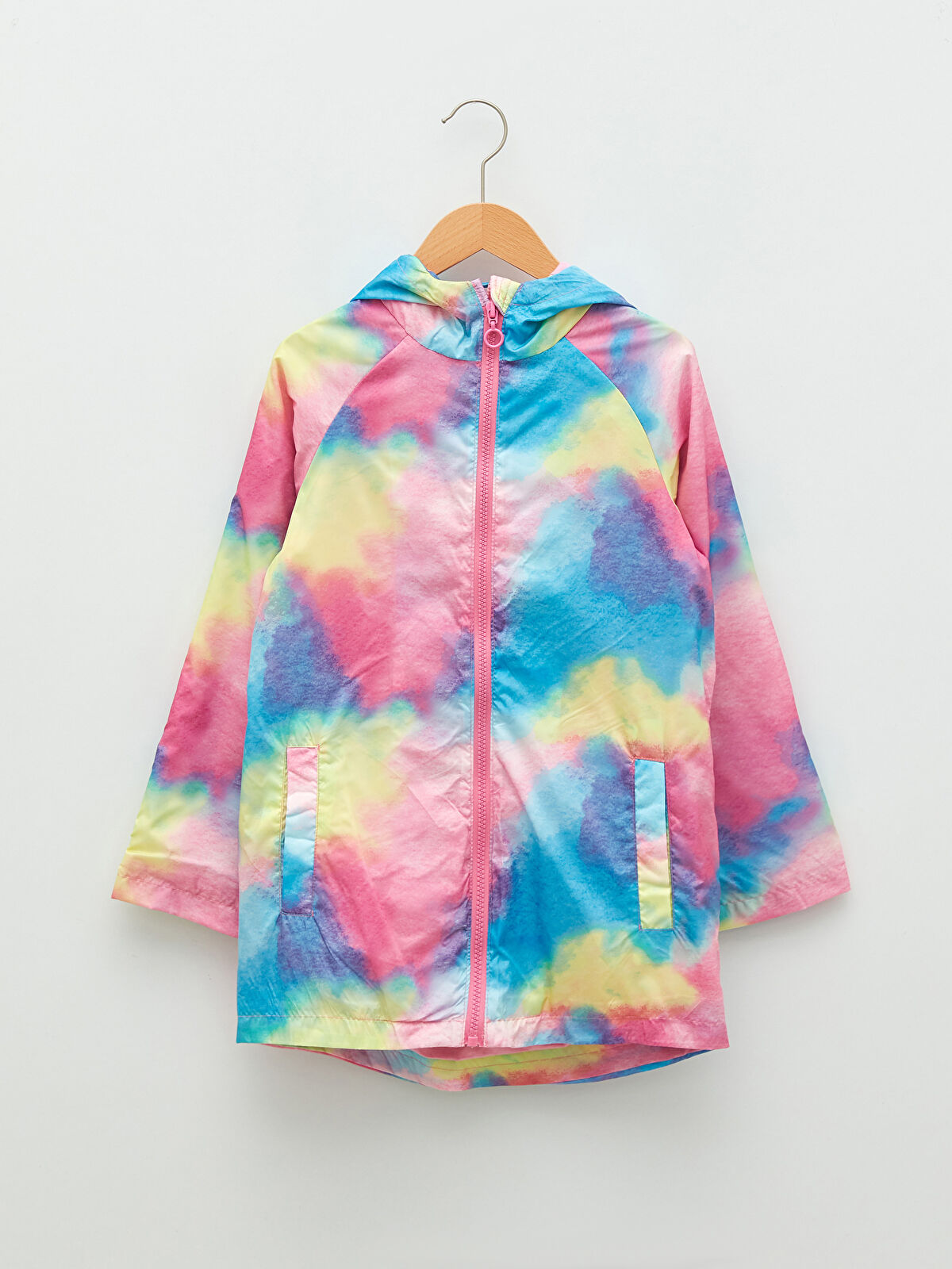 Kapüşonlu Batik Desenli Kız Çocuk Mont ve Bez Çanta