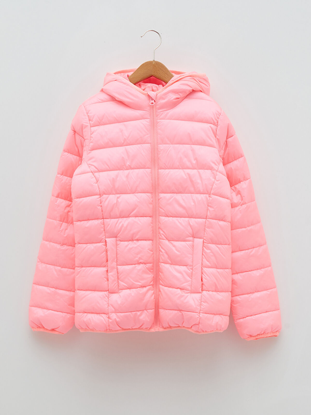 Kapüşonlu Basic Uzun Kollu Kız Çocuk Şişme Mont