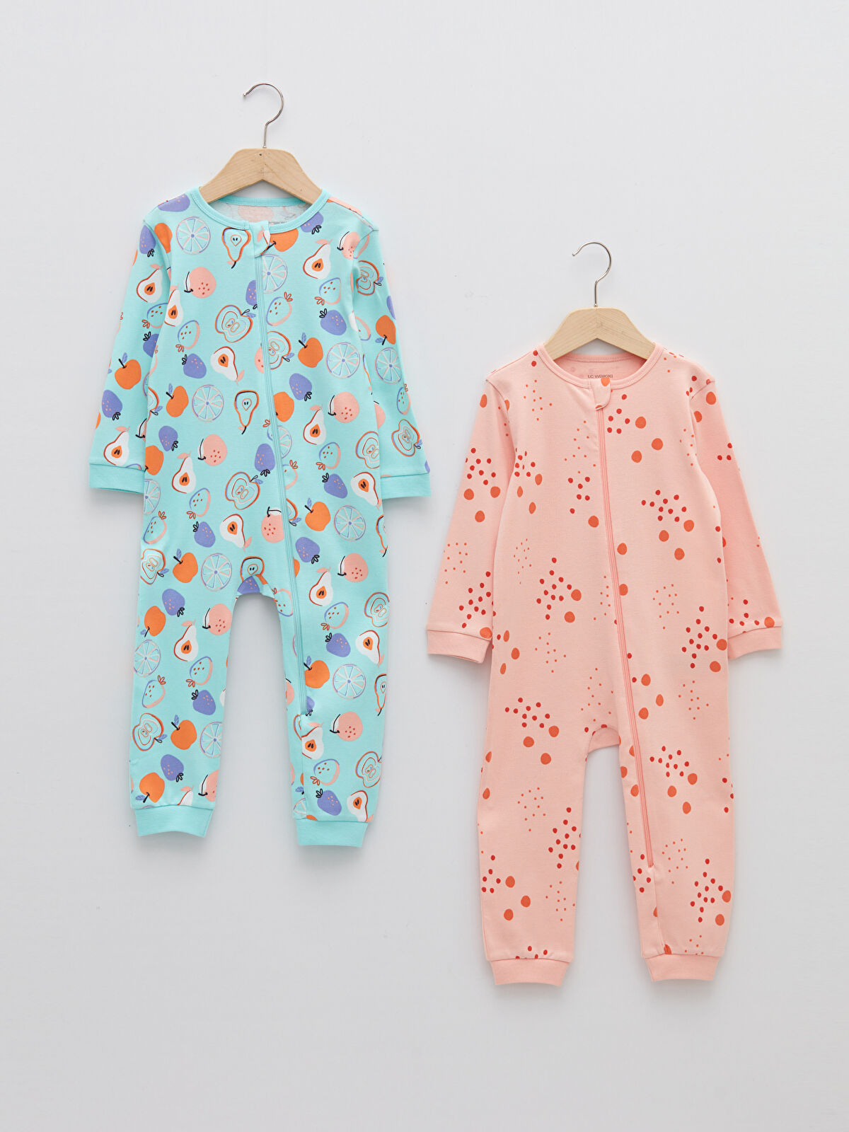 Bisiklet Yaka Uzun Kollu Baskılı Kız Bebek Fermuarlı Tulum 2'li