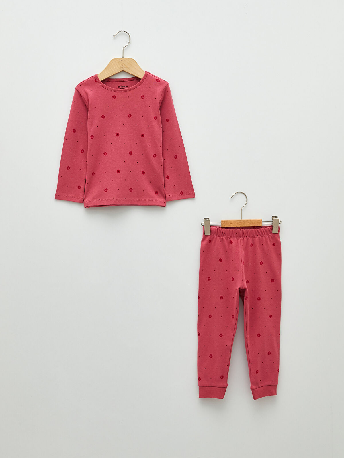 Bisiklet Yaka Uzun Kollu Puantiye Desenli Kız Bebek Pijama Takımı