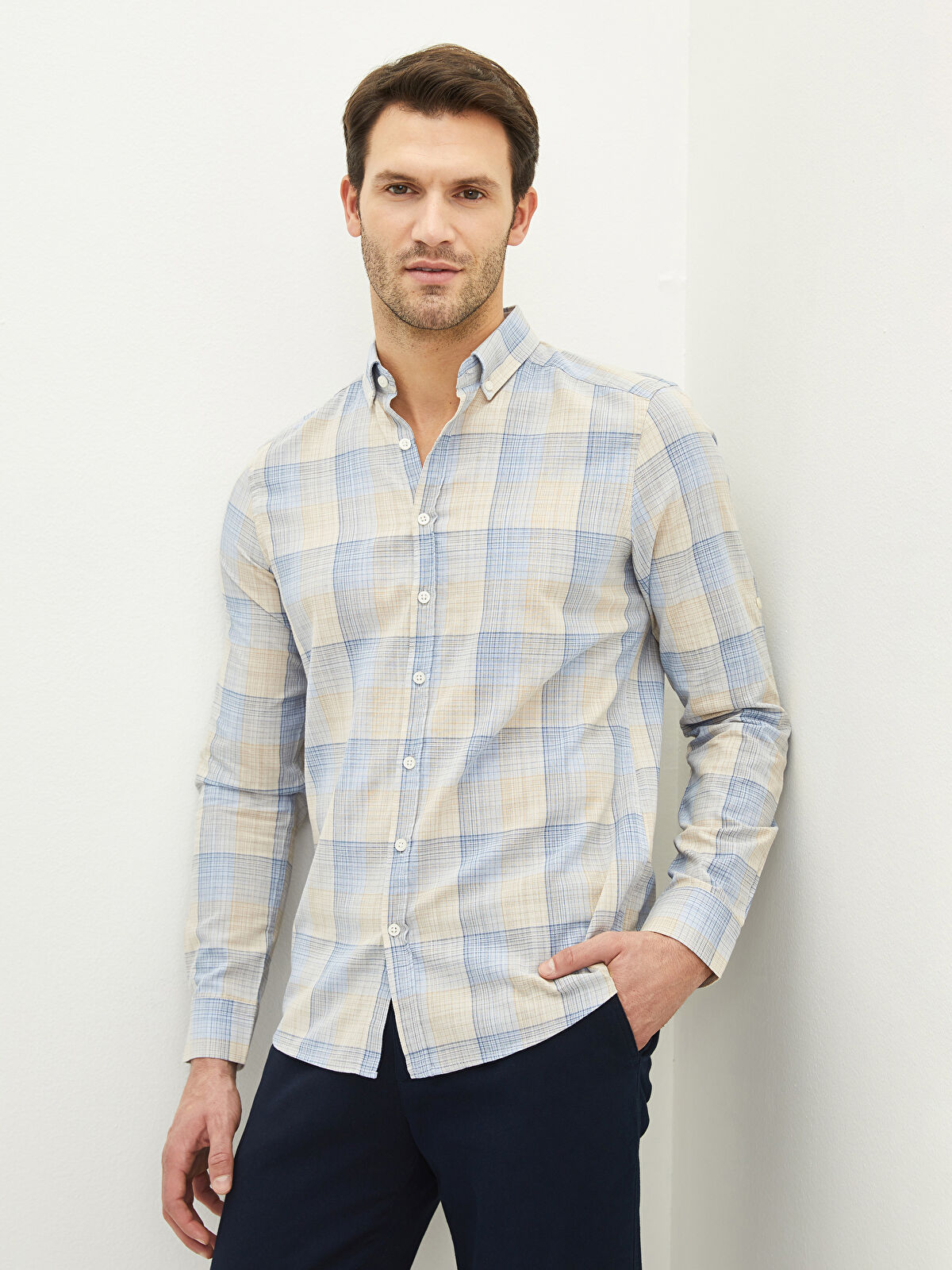 LCW CLASSIC Slim Fit Uzun Kollu Ekose Poplin Erkek Gömlek