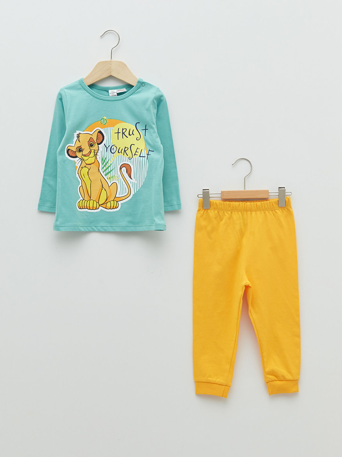 Bisiklet Yaka Uzun Kollu Aslan Kral Baskılı Erkek Bebek Pijama Takımı 2'li