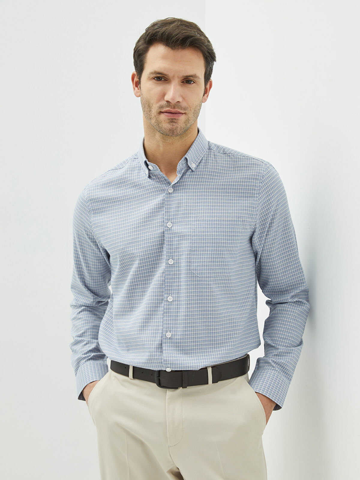 LCW FORMAL Regular Fit Uzun Kollu Ekose Gabardin Erkek Gömlek