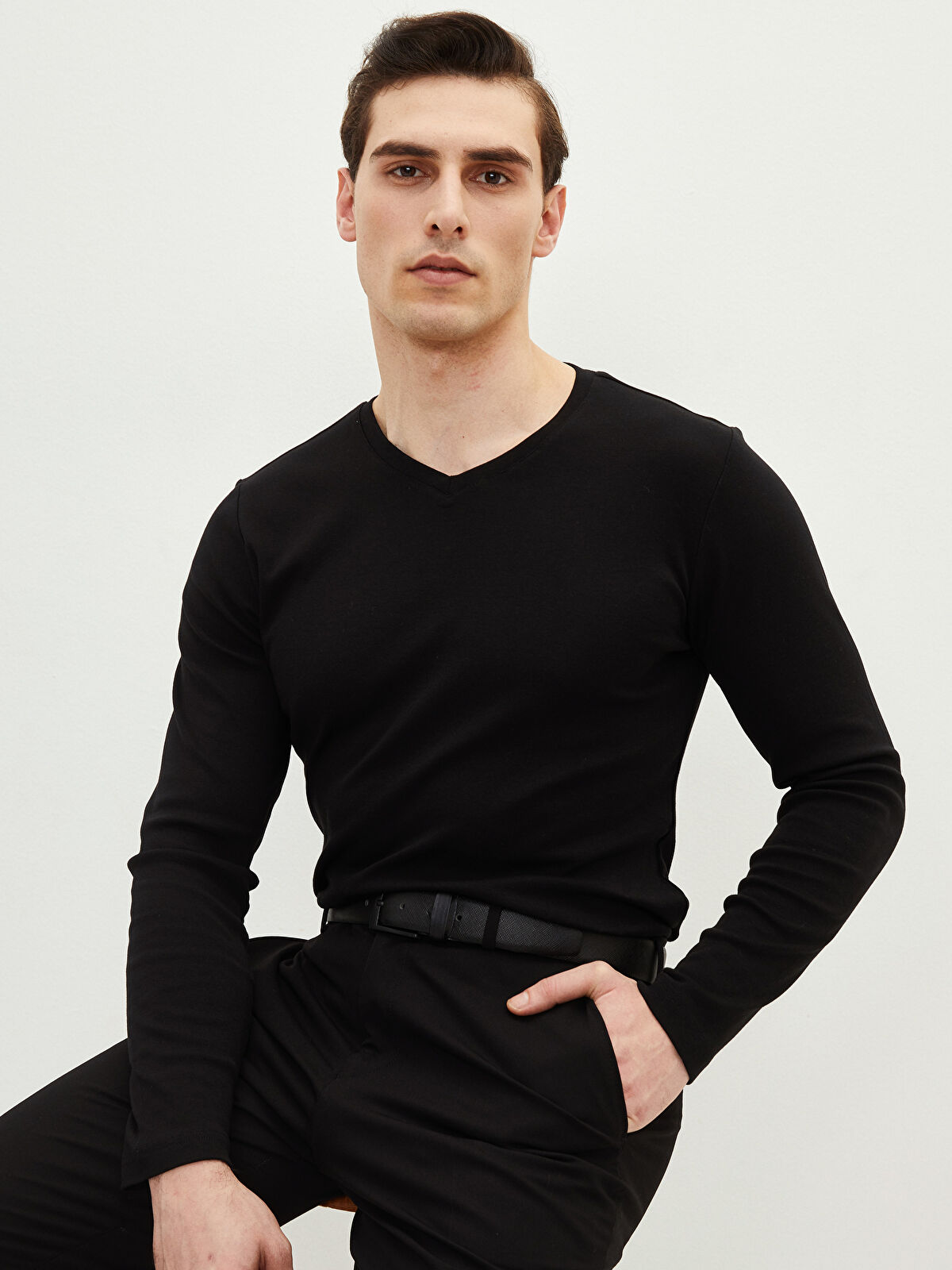 LCW BASIC V Yaka Uzun Kollu Penye Erkek Tişört