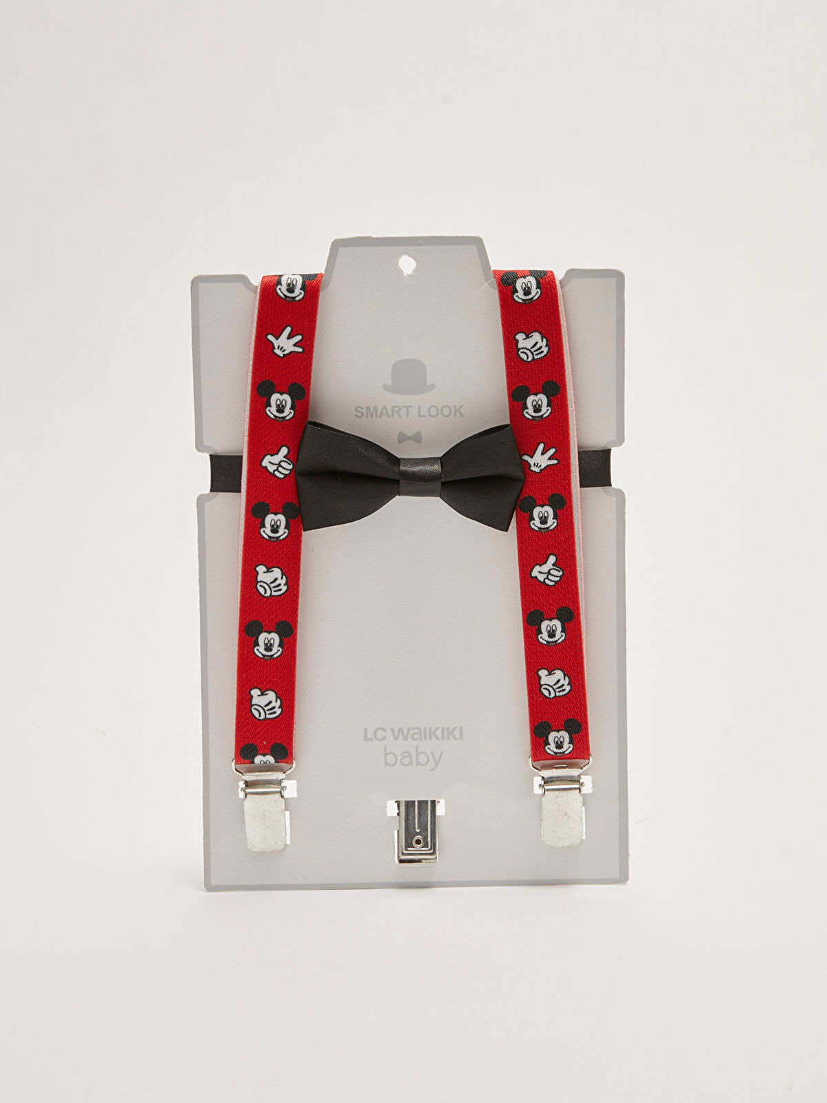 Mickey Mouse Baskılı Erkek Bebek Pantolon Askısı ve Papyon 2'li Takım