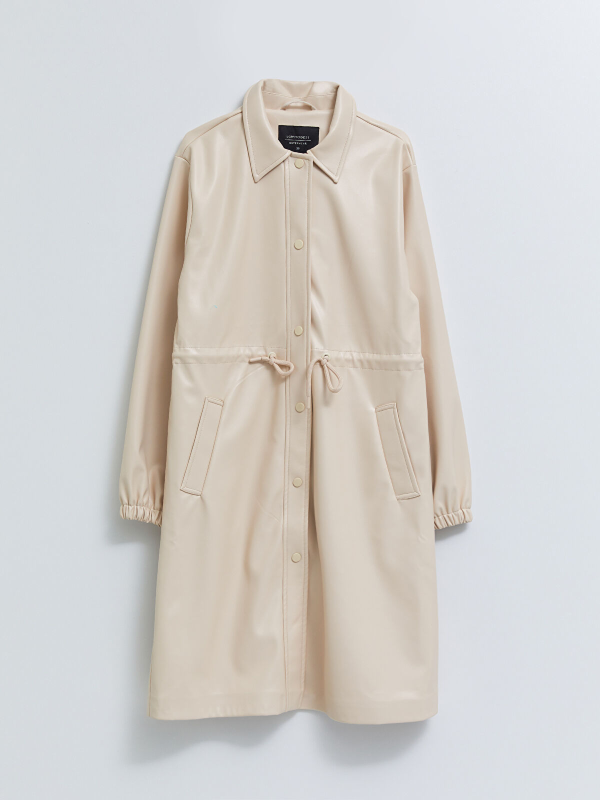 MODEST Gömlek Yaka Düz Uzun Kollu Kadın Deri Görünümlü Mont