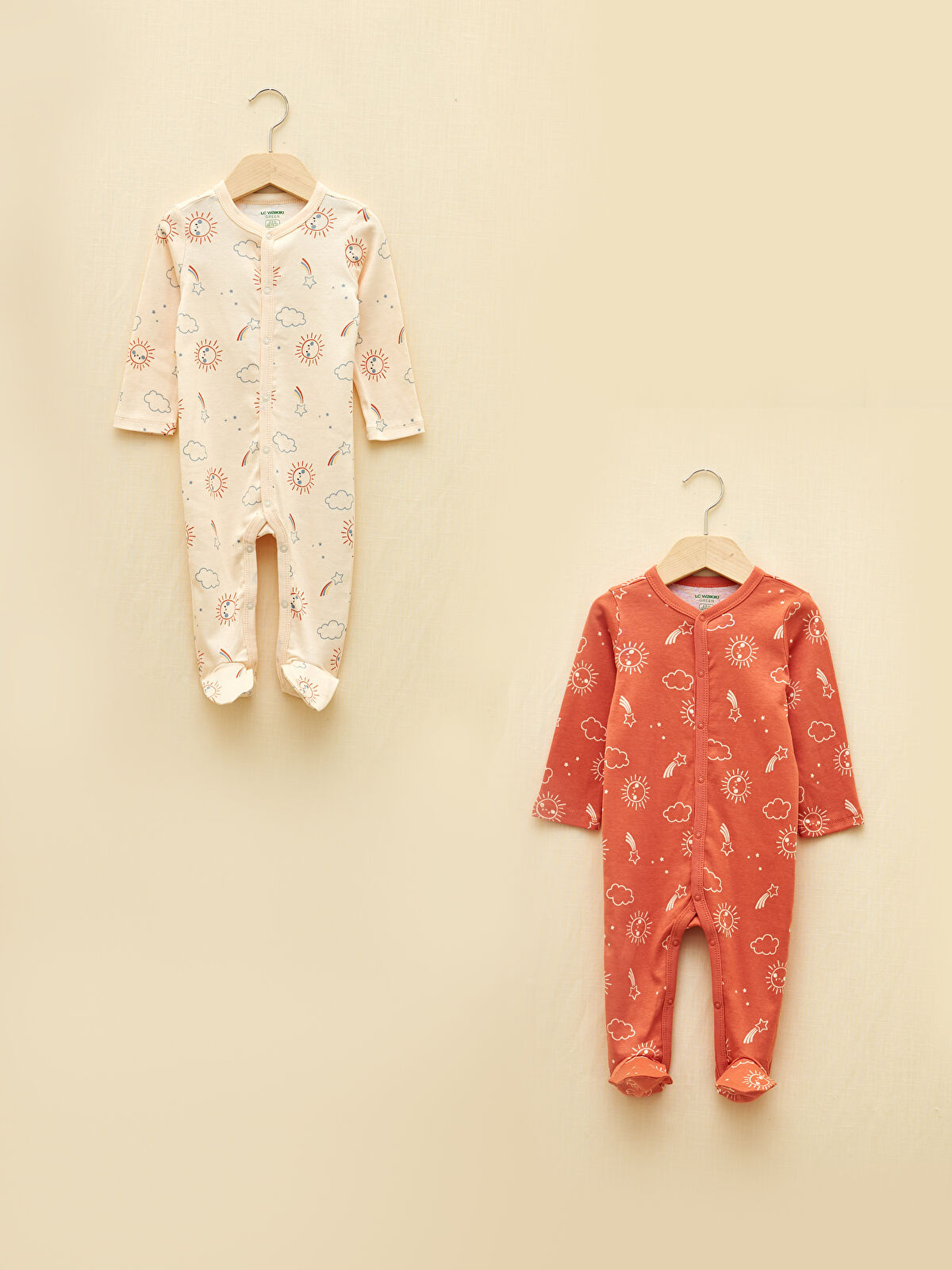 LCW GREEN Bisiklet Yaka Uzun Kollu Baskılı Organik Pamuklu Erkek Bebek Tulum 2'li