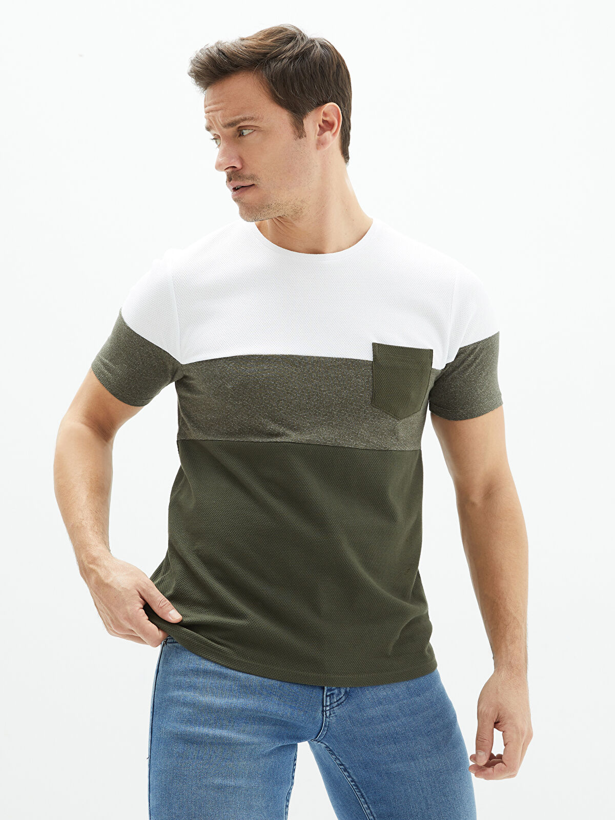 LCW VISION Bisiklet Yaka Kısa Kollu Renk Bloklu Pike Erkek Tişört