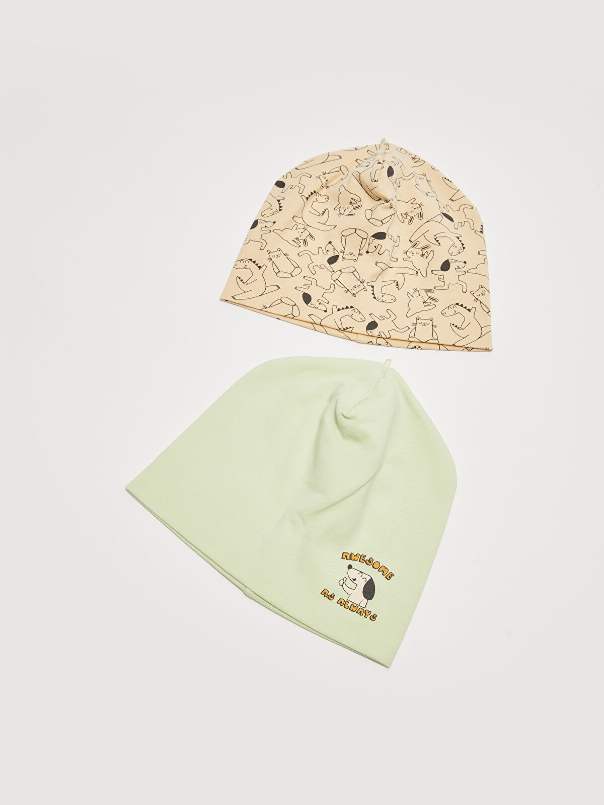 Baskılı Pamuklu Erkek Bebek Bere 2'li