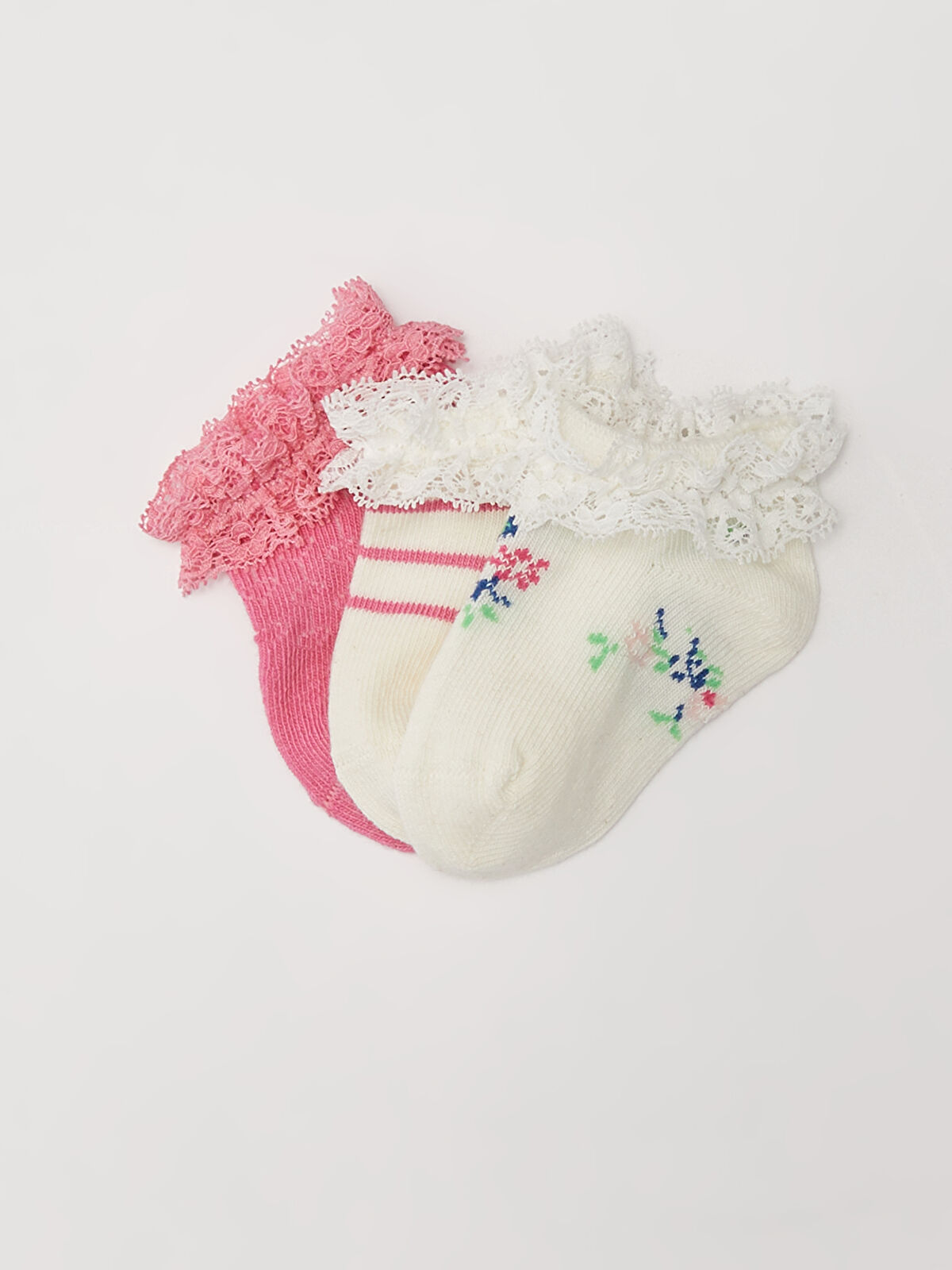 Desenli Kız Bebek Patik Çorap 3'lü