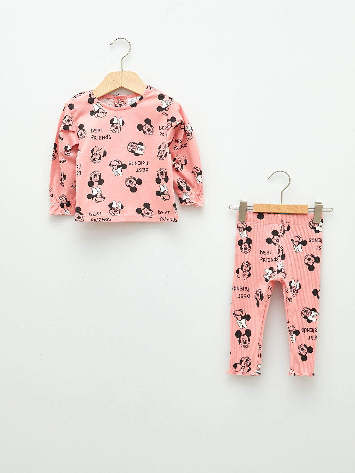 Bisiklet Yaka Minnie ve Mickey Mouse Baskılı Uzun Kollu Kız Bebek Bluz ve Tayt Bisiklet Yaka Minnie ve Mickey Mouse Baskılı Uzun Kollu Kız Bebek Bluz ve Tayt