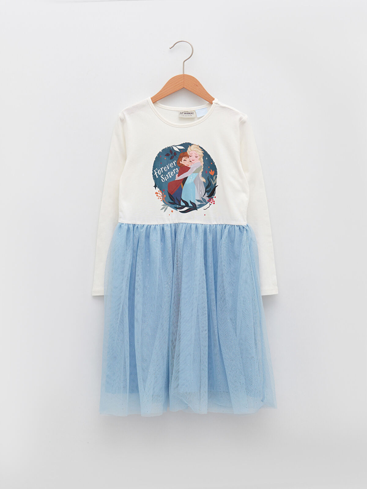 Bisiklet Yaka Frozen Baskılı Uzun Kollu Kız Çocuk Elbise
