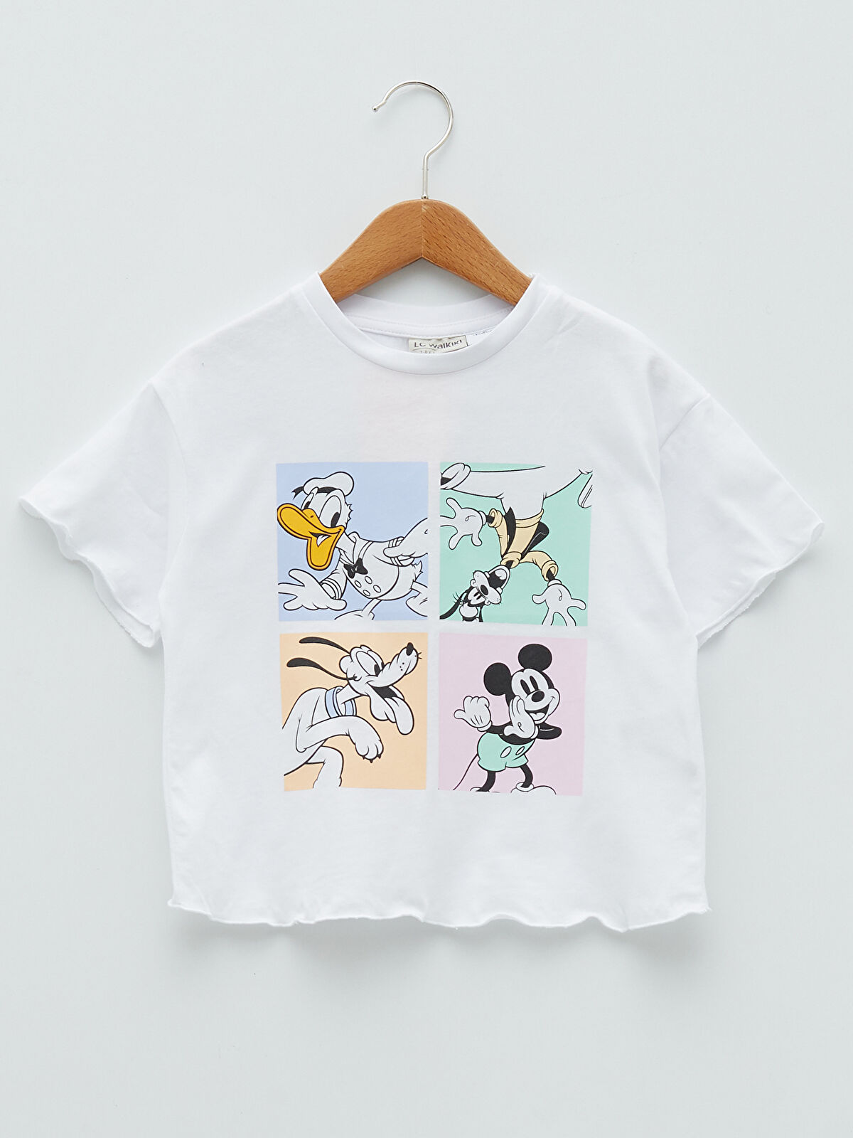 Bisiklet Yaka Disney Baskılı Kısa Kollu Kız Çocuk Tişört